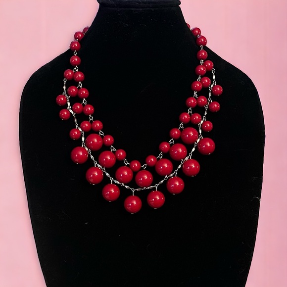 Jewelry | Cherry Red Layered Statement Bead Necklace | Poshmark